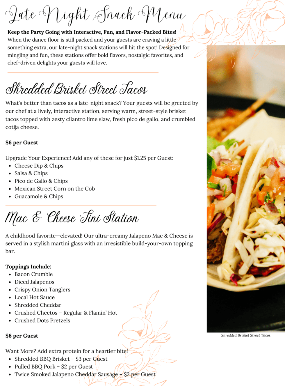 Late Night Snack Menu | Wedding Catering