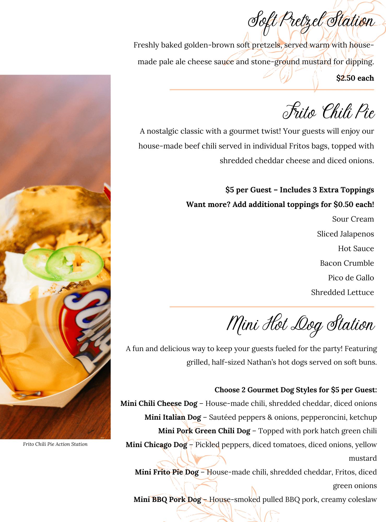 Late Night Snack Menu | Wedding Catering